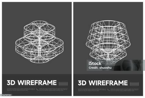 Abstract Black And White 3d Wireframe Structure Model Line Poster Vector Background Collection