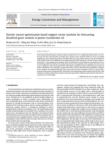 Pdf Particle Swarm Optimization Based Support Vector Machine For Forecasting Dissolved Gases