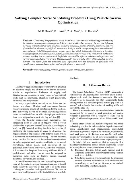 Pdf Solving Complex Nurse Scheduling Problems Using Particle Swarm