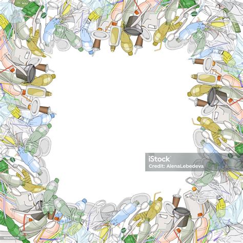 쓰레기의 다른 종류입니다 사각형 프레임입니다 에코 개념 0명에 대한 스톡 벡터 아트 및 기타 이미지 0명 구조 나막신