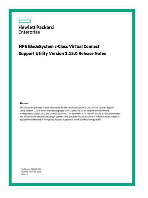 Hpe Bladesystem C Class Virtual Connect Support Utility Version 1 15 0