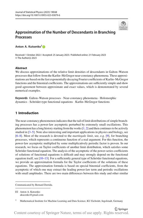 Pdf Approximation Of The Number Of Descendants In Branching Processes