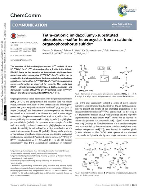 Pdf Tetra Cationic Imidazoliumyl Substituted Phosphorus Sulfur Heterocycles From A Cationic