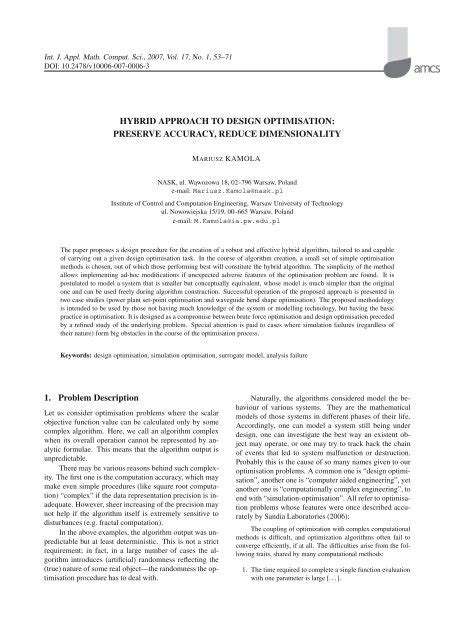 Hybrid Approach To Design Optimisation Preserve