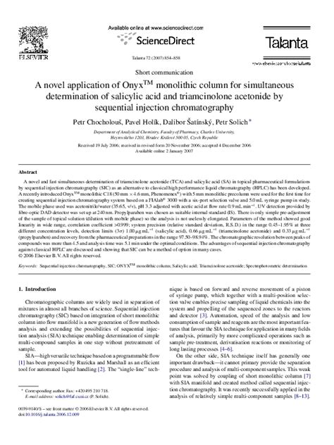 Pdf A Novel Application Of Onyx™ Monolithic Column For Simultaneous Determination Of Salicylic