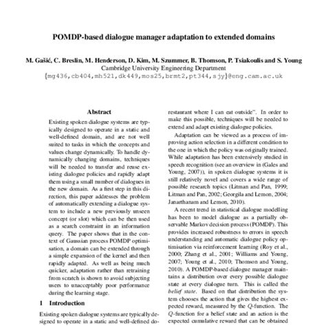 Pomdp Based Dialogue Manager Adaptation To Extended Domains Acl Anthology