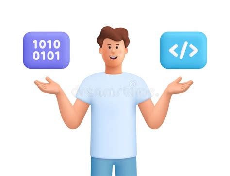 Young Smiling Man James Pointing To Programming Code And Binary Code