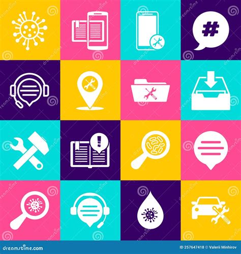 Set Car Service Speech Bubble Chat Download Inbox Mobile Location