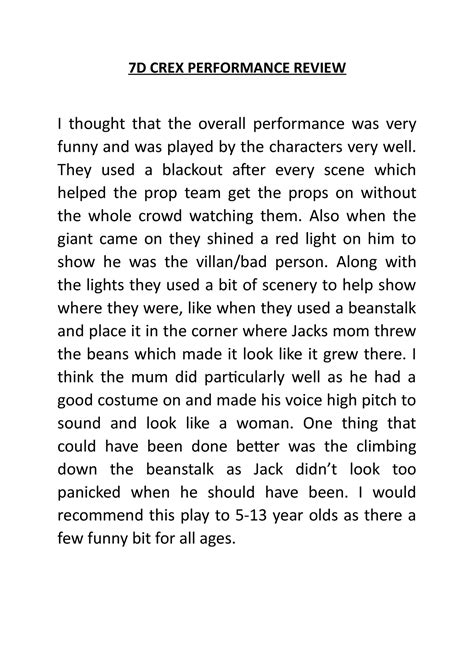 Desriptive Analysis 7d Crex Performance Review I Thought That The Overall Performance Was Very