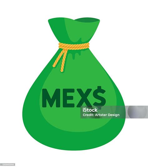 멕시코 페소 기호가 있는 녹색 돈 가방 경제 금융 부 이익 수입 은행 Mxn 통화 개념 흰색 배경에 고립 된 플랫 벡터 일러스트 레이 션 0명에 대한 스톡 벡터 아트 및