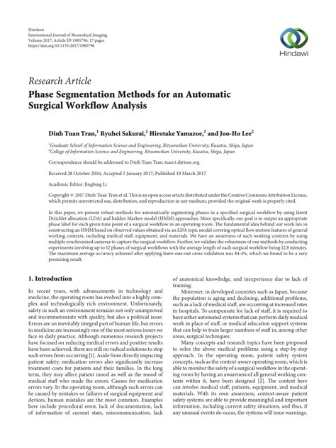 Pdf Phase Segmentation Methods For An Automatic Surgical Workflow