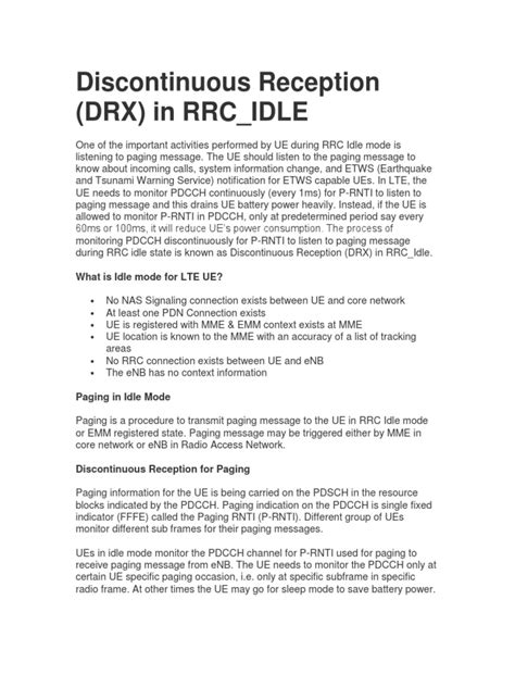 Discontinuous Reception Drx In Rrc Idle What Is Idle Mode For Lte Ue Pdf Sequence