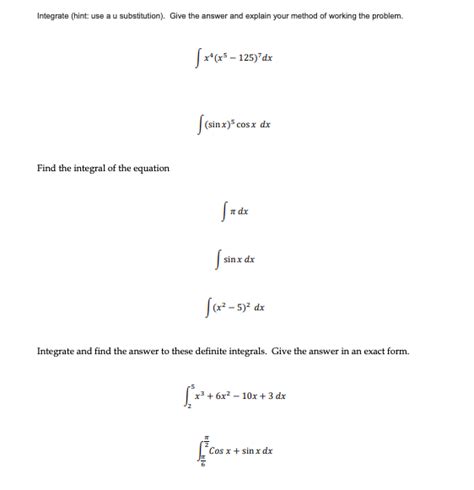 Solved Integrate Hint Use A U Substitution Give The Chegg Com