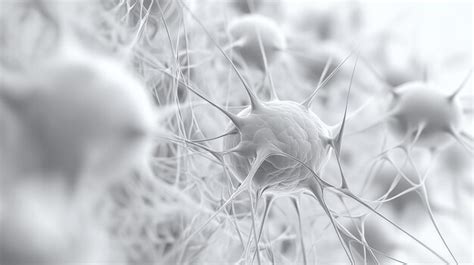 Detailed View Of Neural Cells Showing Structure And Connections In A Monochromatic Background