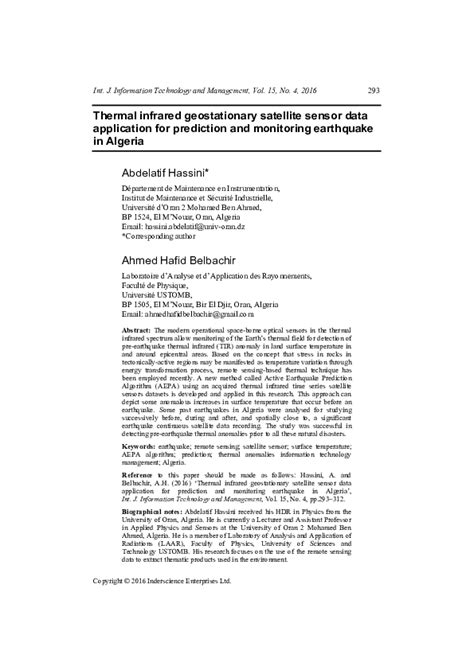 Pdf Thermal Infrared Geostationary Satellite Sensor Data Application