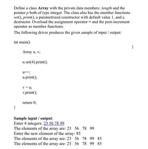 Solved Define A Class Array With The Private Data Members