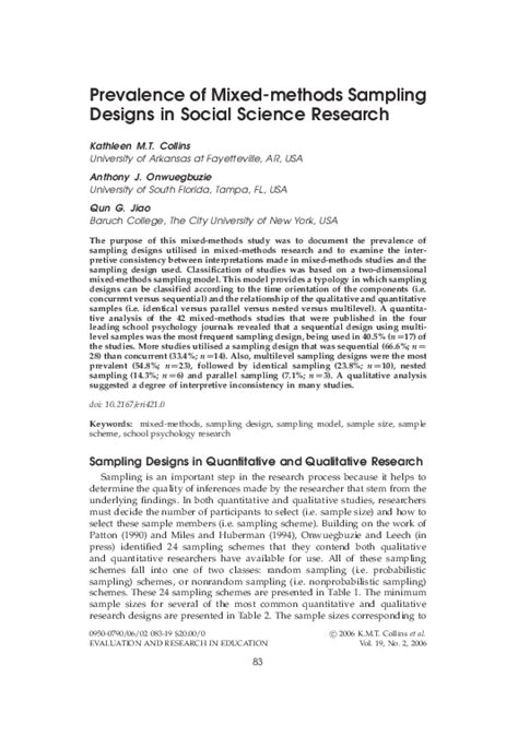 Pdf Prevalence Of Mixed Methods Sampling Designs In Social Science Research