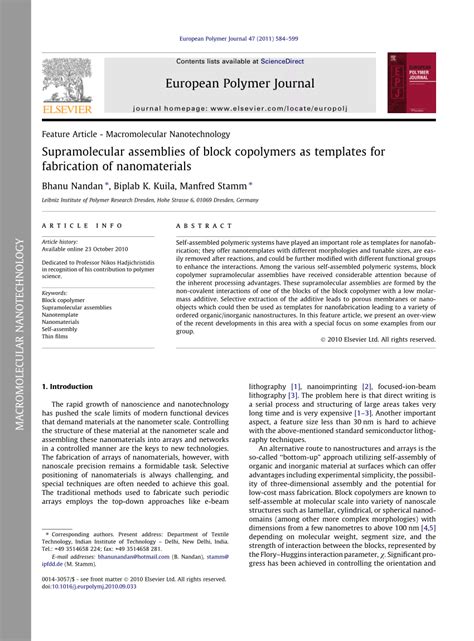 Pdf Supramolecular Assemblies Of Block Copolymers As Templates For