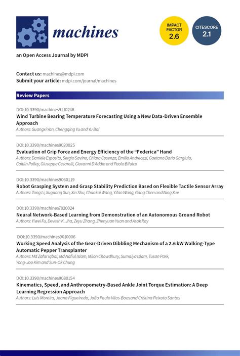 Machines Mdpi On Linkedin Highlycited Windturbine Bearings Robot