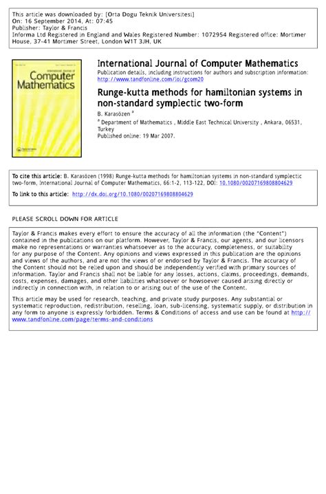 Pdf Runge Kutta Methods For Hamiltonian Systems In Non Standard Symplectic Two Form