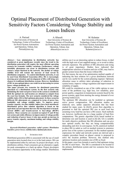 Pdf Optimal Placement Of Distributed Generation With Sensitivity Factors Considering Voltage