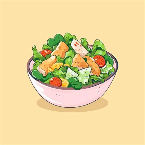 Premium Vector Chicken Caesar Salad Vector Illustration Clean Line And Color Clip Art For Menu