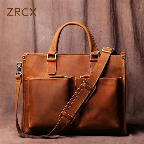 Zrcx 빈티지 정품 가죽 가방 남성용 14 인치 노트북 서류 가방 갈색 비즈니스 패션서류 가방 Aliexpress