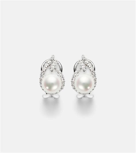 Mikimoto 18kt White Gold Earrings With Pearls And Diamonds Mikimoto