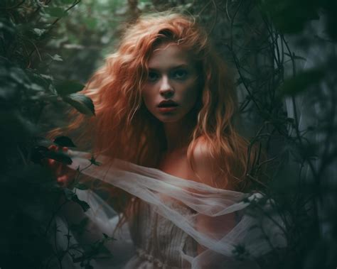 Premium Ai Image A Woman With Red Hair In A Forest