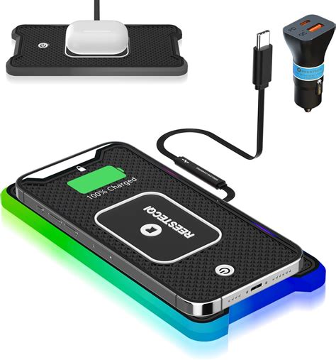 Amazon Com Wireless Car Charger Pad REESTECQI 15W RGB Wireless Charger For Car Type C Non Slip