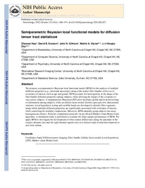 Pdf Semiparametric Bayesian Local Functional Models For Diffusion Tensor Tract Statistics