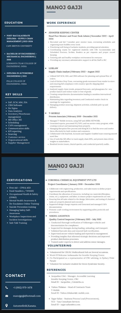 Hello My Name Is Manoj Gajji With 6 Years Of Work Experience In The Field Of Supply Chain I