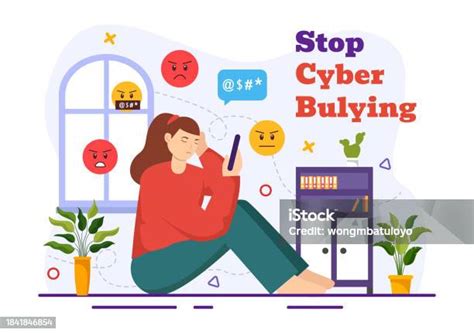 사이버 괴롭힘 중지 벡터 일러스트 레이 션 의 증오하는 사람들 온라인 와 함께 괴롭히는 인터넷 트롤링 및 혐오 발언 플랫 만화 배경 디자인 감정에 대한 스톡 벡터 아트 및