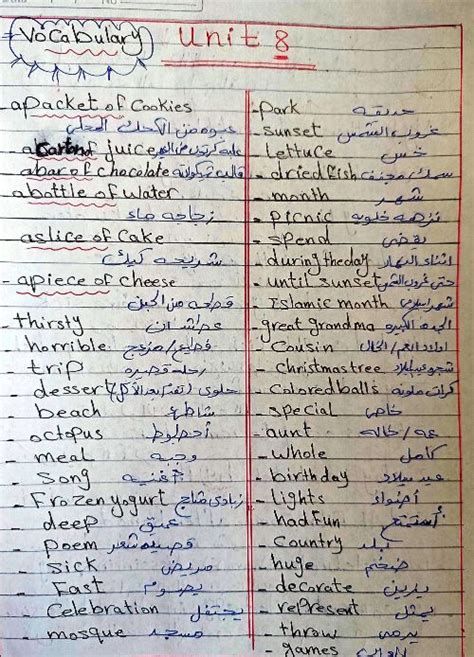 ملخص الوحده الثامنه فى مادة اللغة الانجليزية مدرس اول