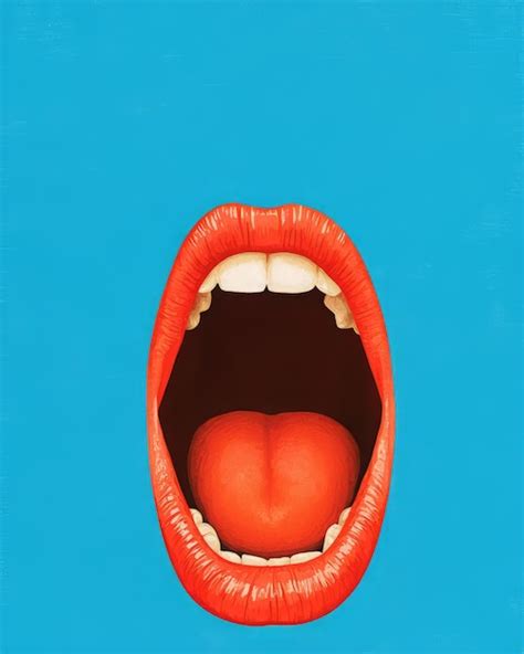 밝은 파란색 배경에 열린 입을 특징으로하는 활기찬 이미지는 예술에서 창의성과 표현을 보여줍니다 프리미엄 Ai 생성 이미지