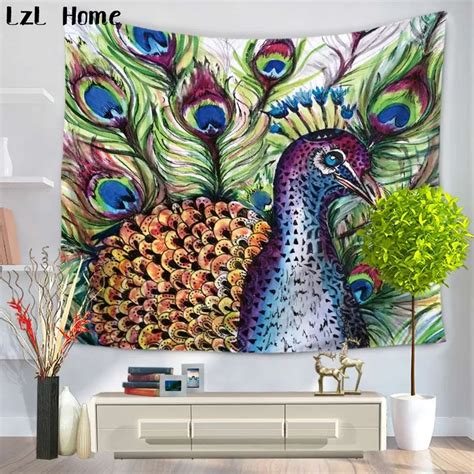 Lzl Home Portrait Of Peacock Vibrant Colors Tapestry Birds Summertime Garden Decor Wall Hanging