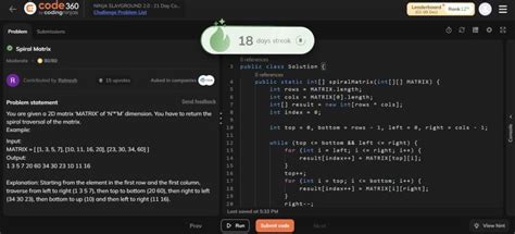 Day 18 Of Ninjaslayground By Coding Ninjas Mastered Spiral Traversal