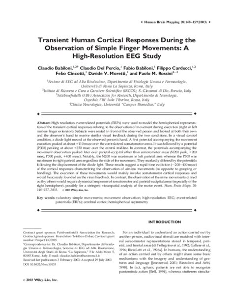 Pdf Transient Human Cortical Responses During The Observation Of Simple Finger Movements A