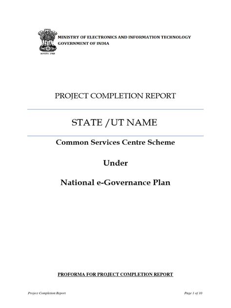 Csc Scheme Negp Project Completion Report Template 0 Pdf