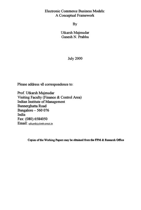 Pdf Electronic Commerce Business Models A Conceptual Framework