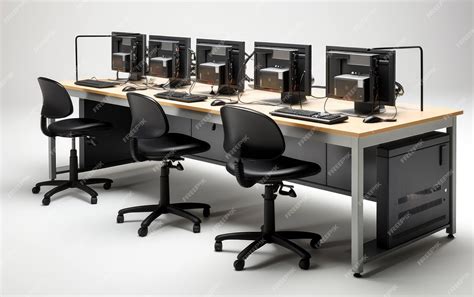 University Computer Lab Workstation On White Background Premium Ai