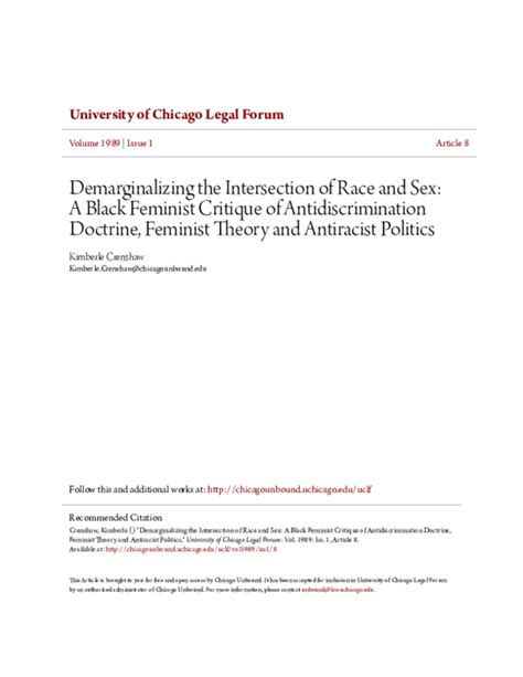 Pdf Demarginalizing The Intersection Of Race And Sex A Black
