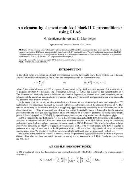 PDF An Element By Element Multilevel Block ILU Preconditioner Using GLAS