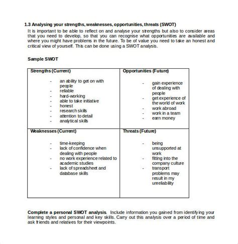 Personal SWOT Analysis Template Free Word Excel PDF Documents Download