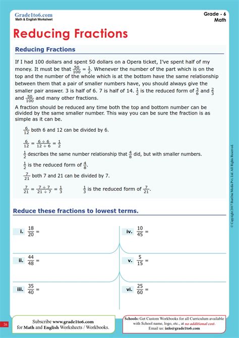 Reducing Fractions To Lowest Terms Worksheets Grade To Com Worksheets Library