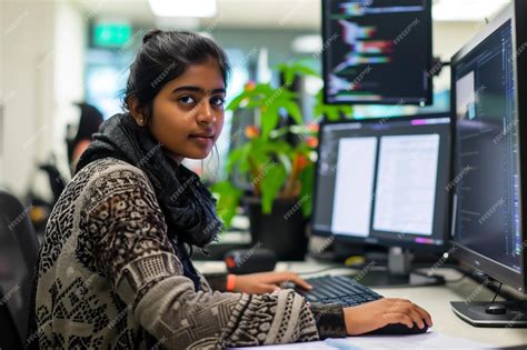 Premium Photo Indian Female Software Engineer Coding In Tech Office