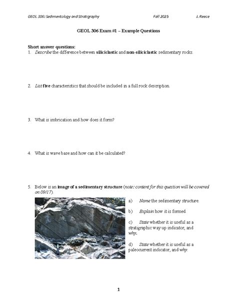Geol 306 Sedimentology And Stratigraphy Exam 1 Sample Questions