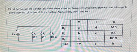 solved fill out the values of the table for cells a h on a