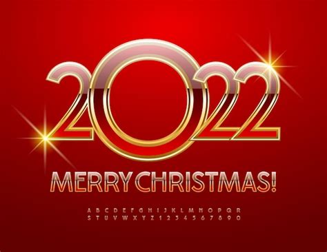 벡터 밝은 인사말 카드 메리 크리스마스 2022 우아한 알파벳 문자와 숫자 세트 프리미엄 벡터