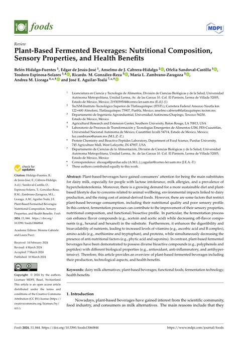 Pdf Plant Based Fermented Beverages Nutritional Composition Sensory Properties And Health